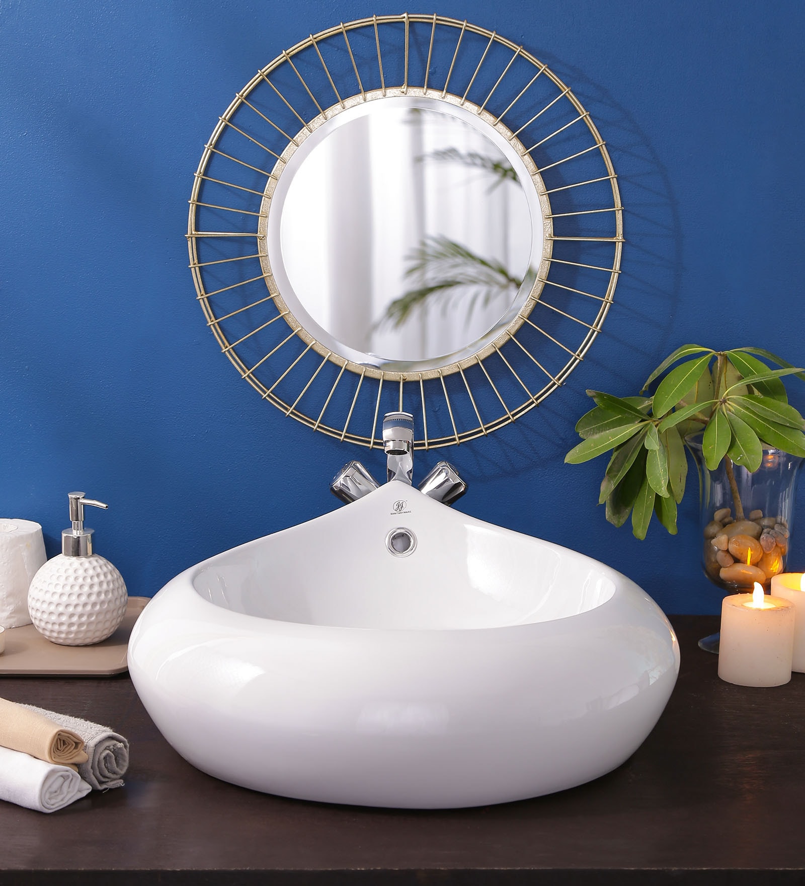 Buy Abstract Shape White Counter Top Wash Basin (H: 7.6, W: 18.8, D: 18 ...