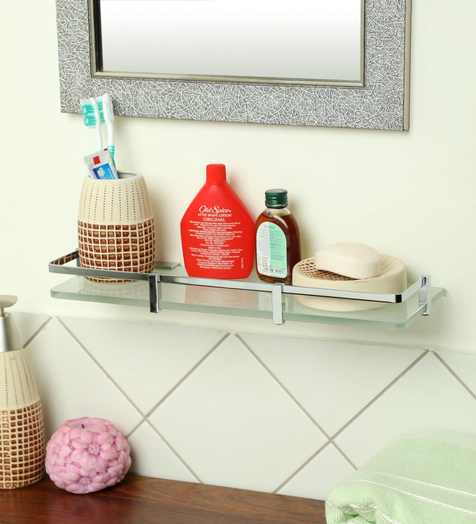 Buy Frosted Glass Bathroom Shelf In Chrome (L: 15, W: 5, H: 0.8 Inches ...
