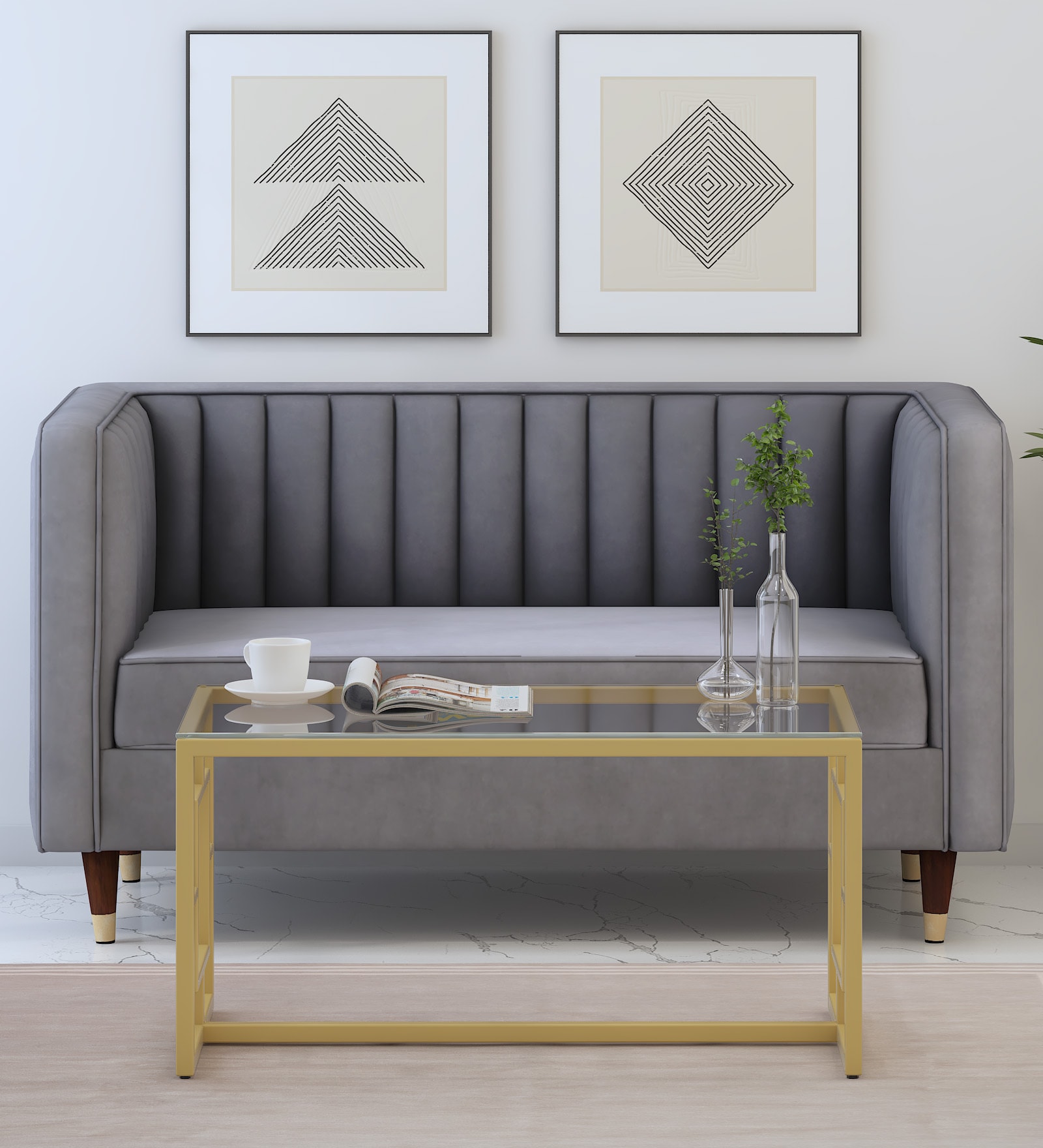 Buy Julian L Coffee Table In Golden Finish With Glass Top Online ...