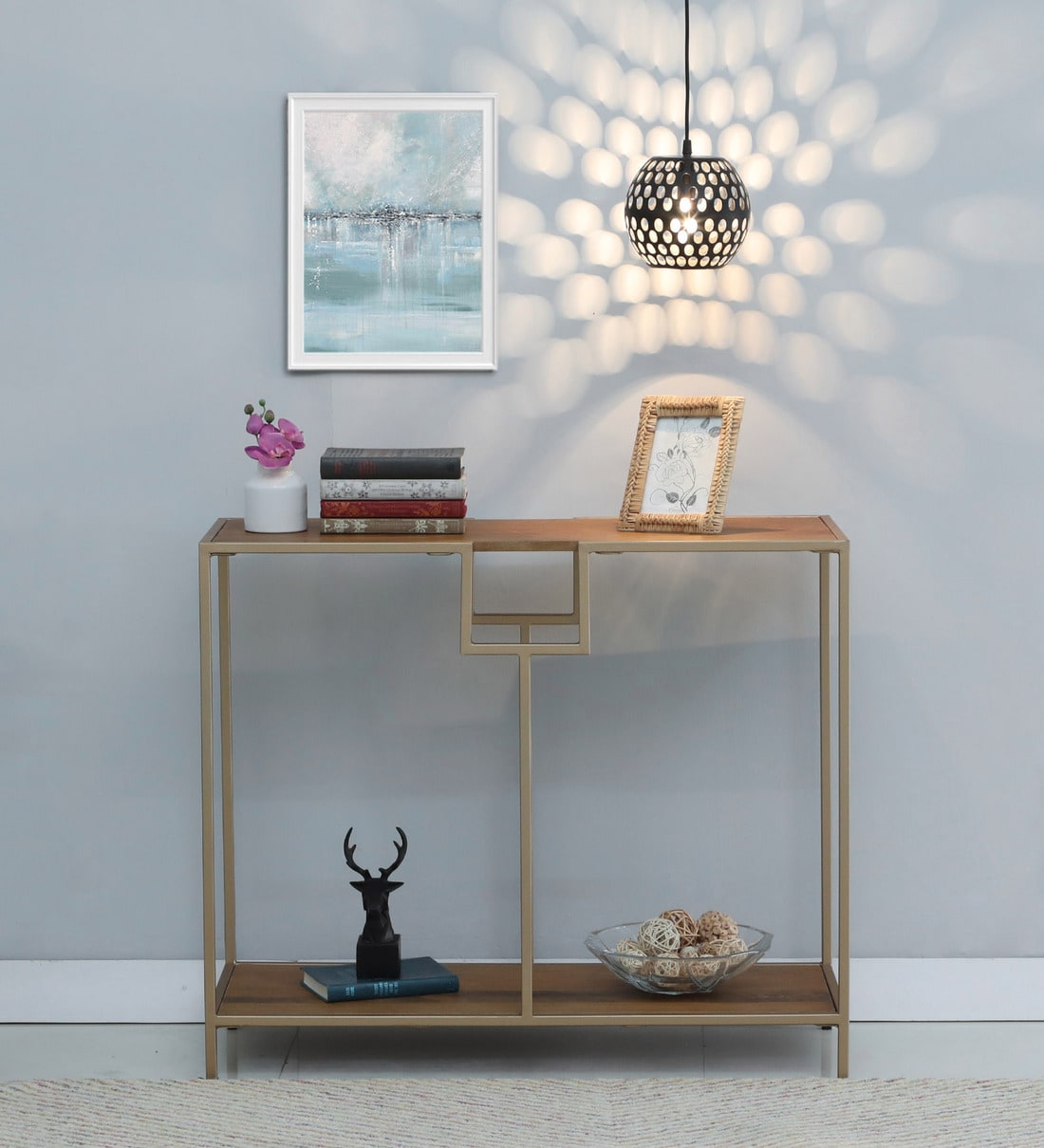 Buy Celita Metal Console Table In Natural & Gold Finish at 12% OFF by ...