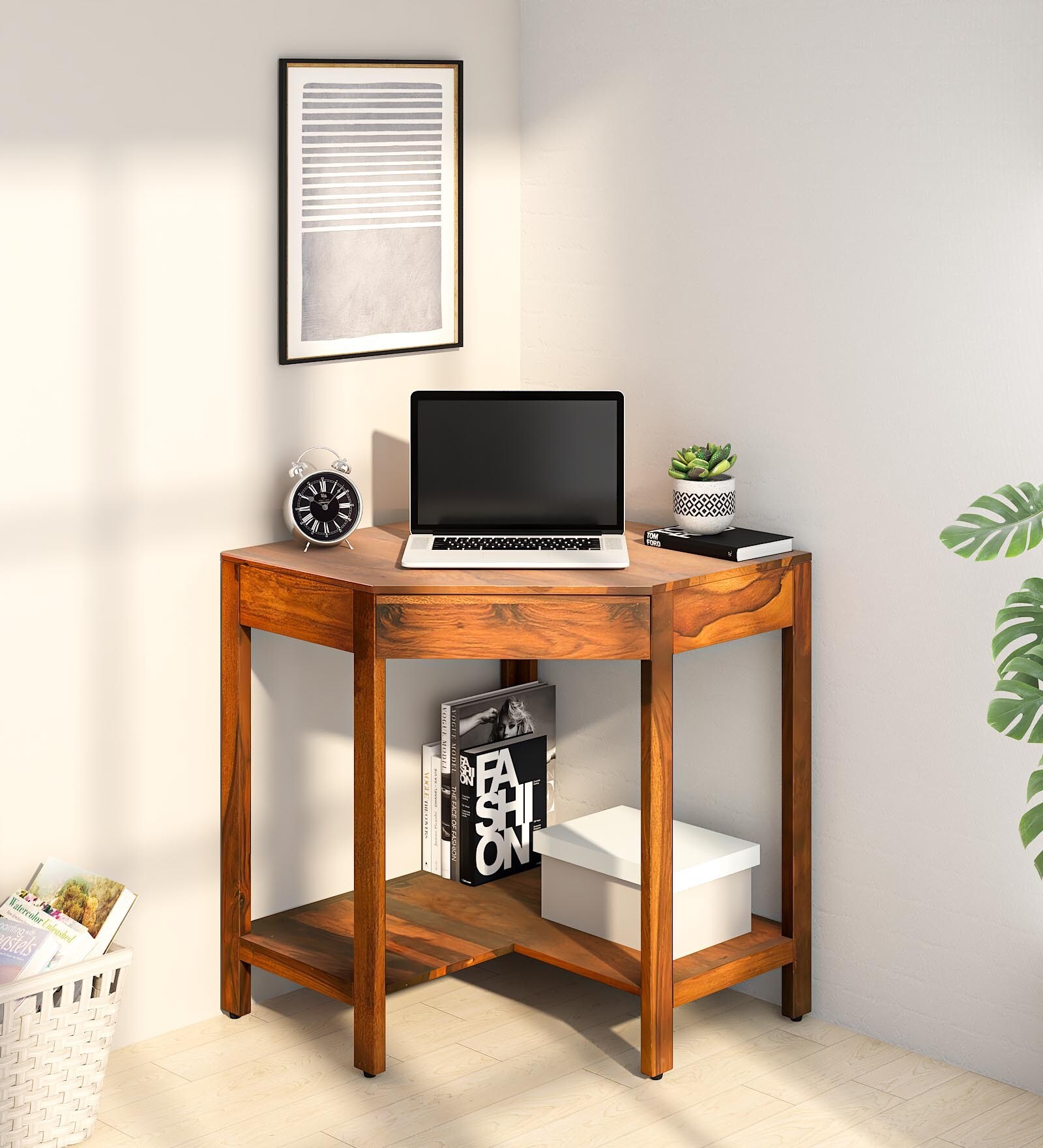 Buy Kelty Sheesham Wood Corner Writing Table In Honey Oak Finish Online ...