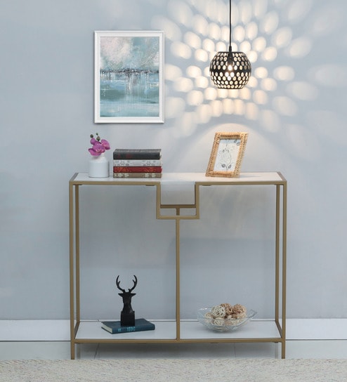 Buy Celita Metal Console Table In White & Gold Finish Online ...