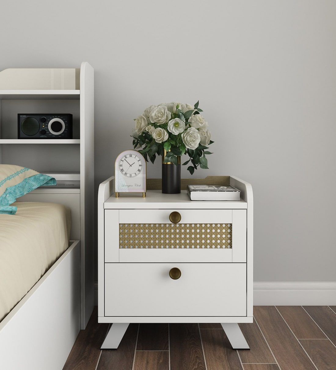Buy Kosmo Lilly Bedside Table in Kingston White & Sebastian Oak Finish ...