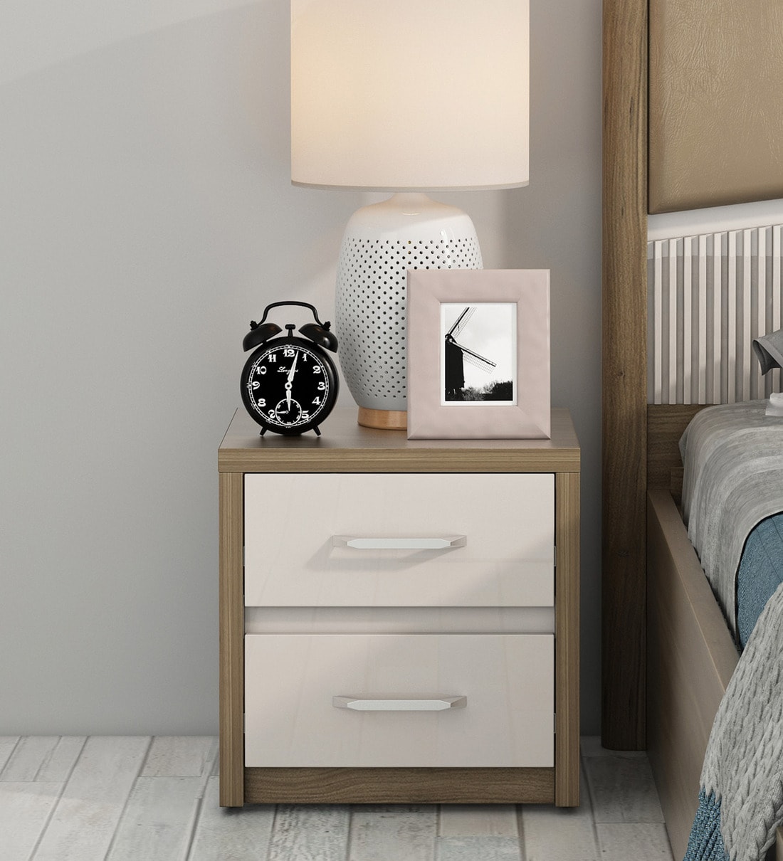 Buy Kosmo Nora Bedside Table in Lyon Walnut Finish at 11% OFF by Spacewood | Pepperfry