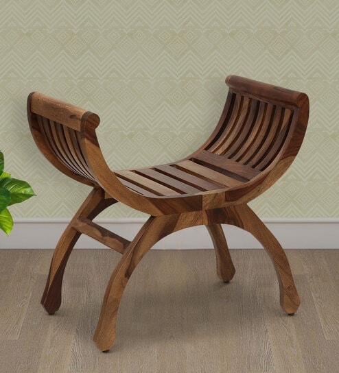 Buy Bramley Sheesham Wood Seating Stool In Honey Oak Finish Online ...