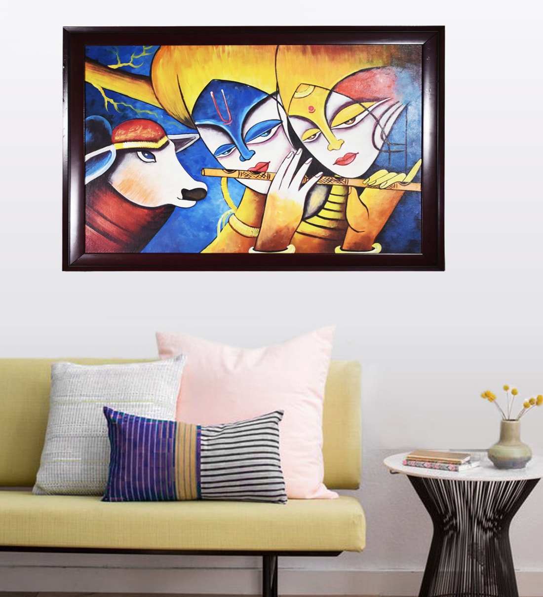Buy Krishna With Radha With Nandi Art Original Handmade Framed Oil ...