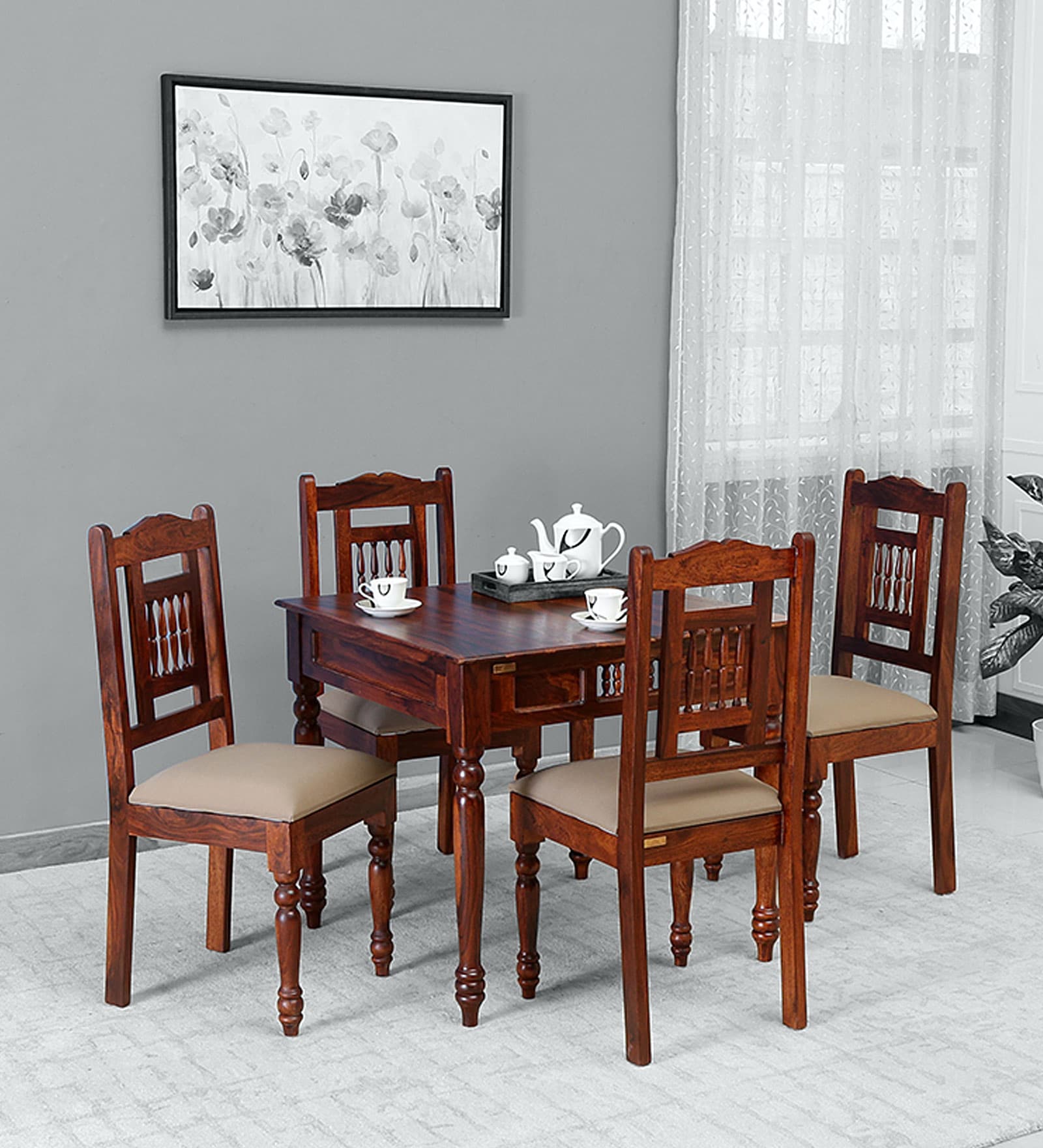 Buy Kumud Solid Wood 4 Seater Dining Set In Honey Oak Finish at 2% OFF by Mudramark from ...