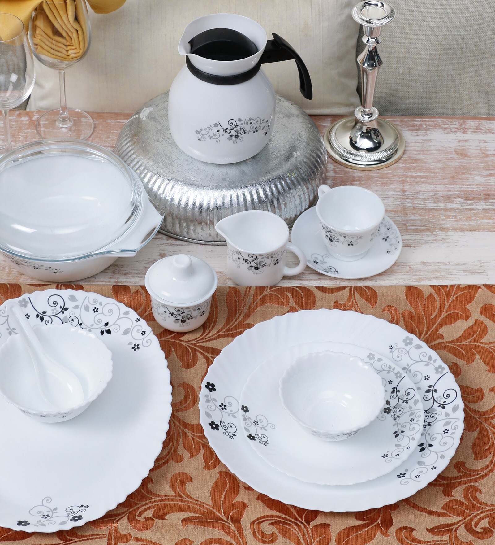 Buy Diva Mystrio Black Opal Ware 64-Piece Dinner Set by La Opala Online ...