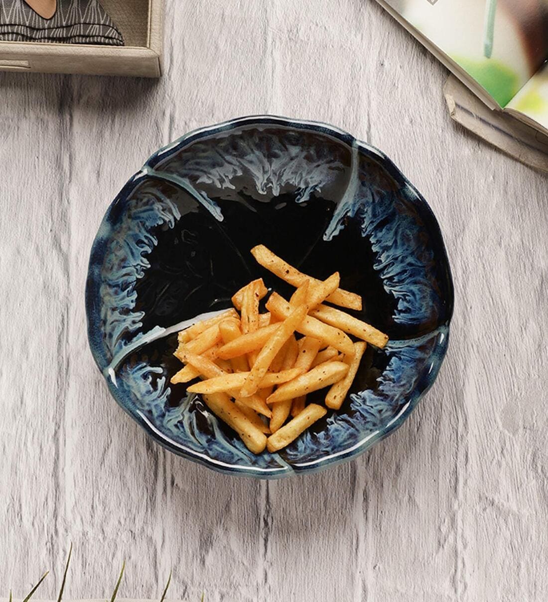 Buy Leher- Round Dark Blue 8 Inch Ceramic Appetizer Platter Online ...