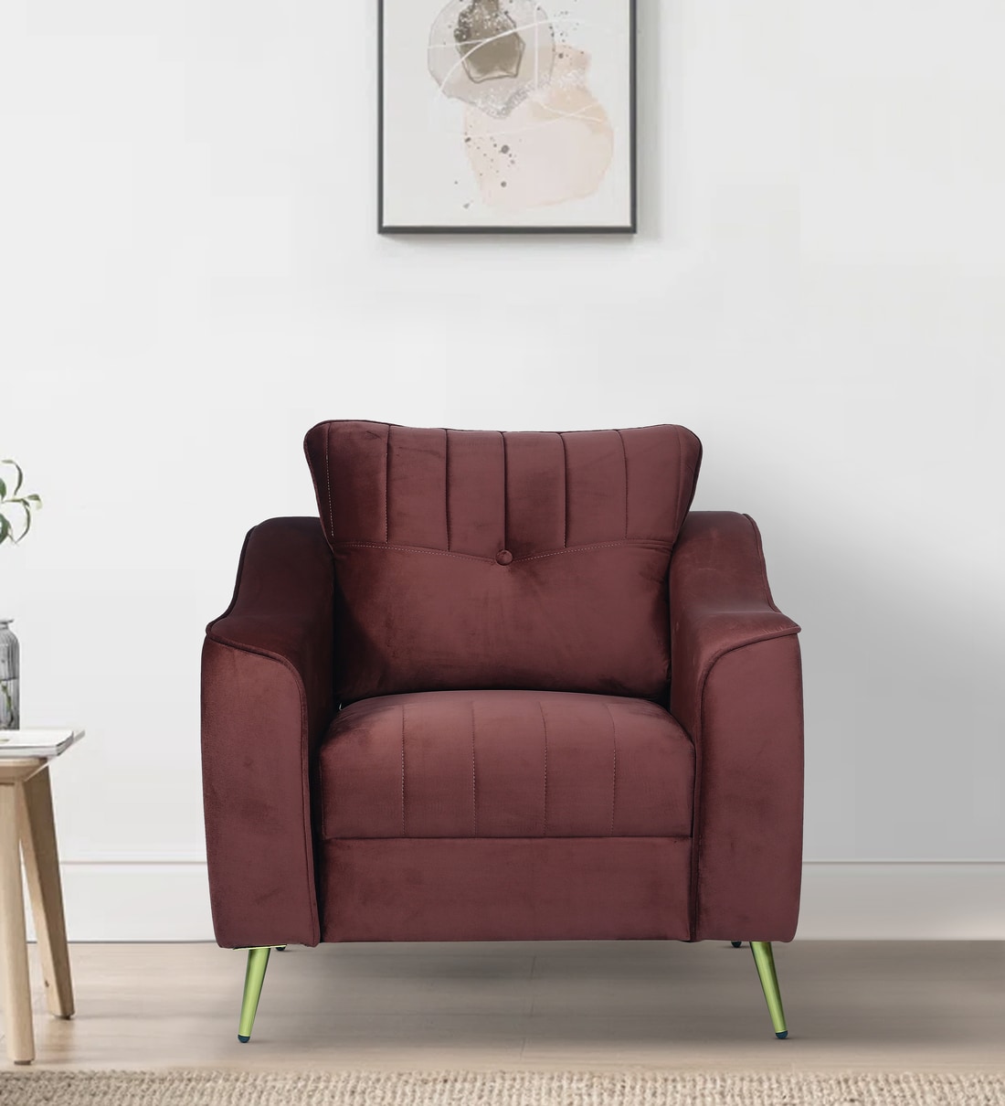 Buy Leona Velvet 1 Seater Sofa in Wine Red Colour Online - Contemporary ...