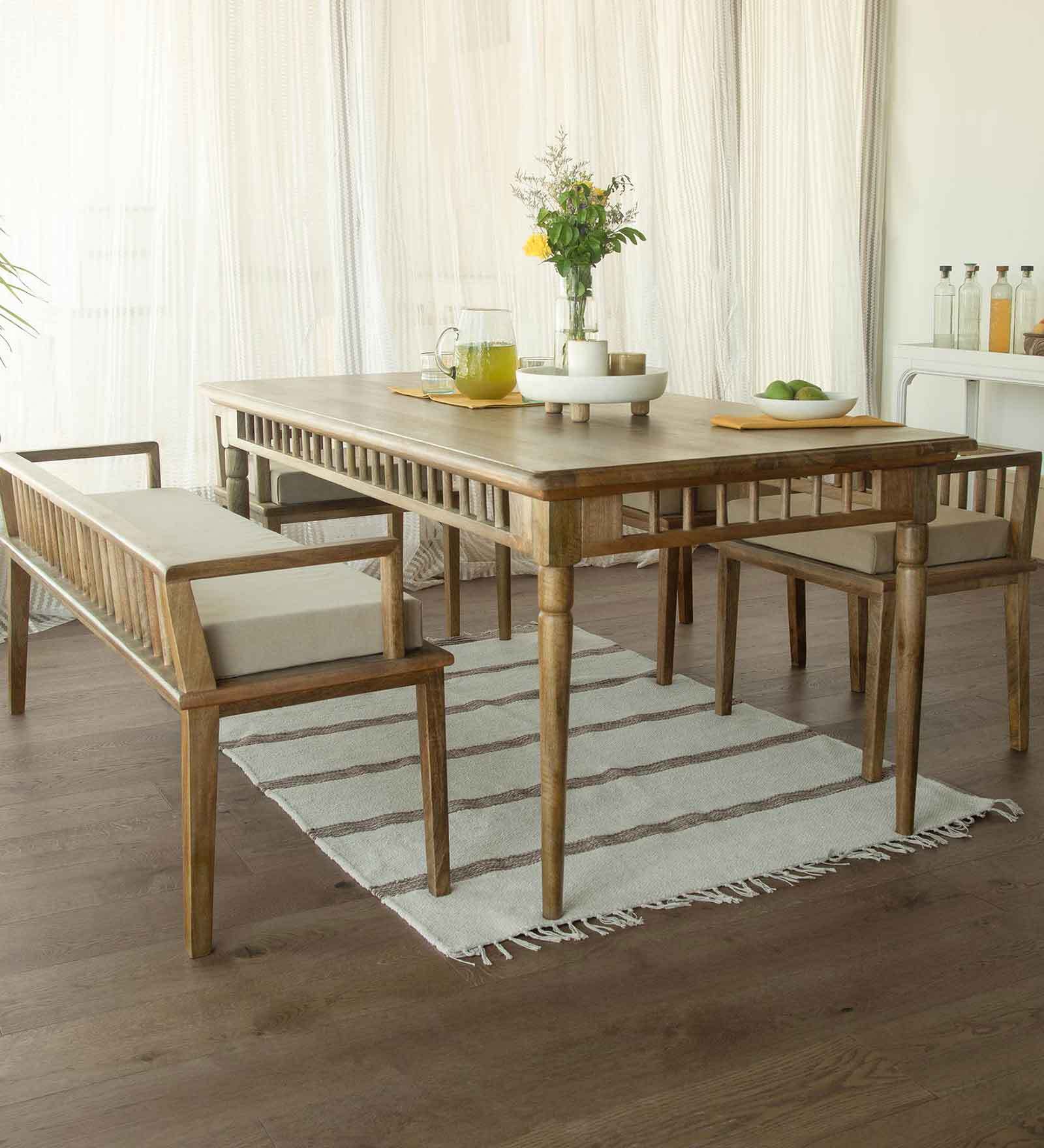 Buy Lei Solid Wood 6 Seater Dining Table in Natural Finish at 5% OFF by ...