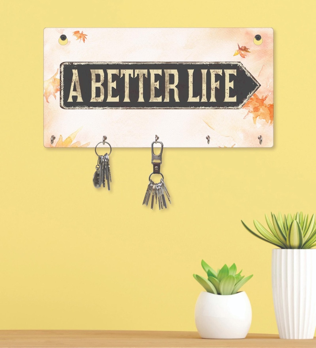 Buy Life Quotes Alias Multicolour Finish Mdf Wall Hanging With 5 Hooks ...