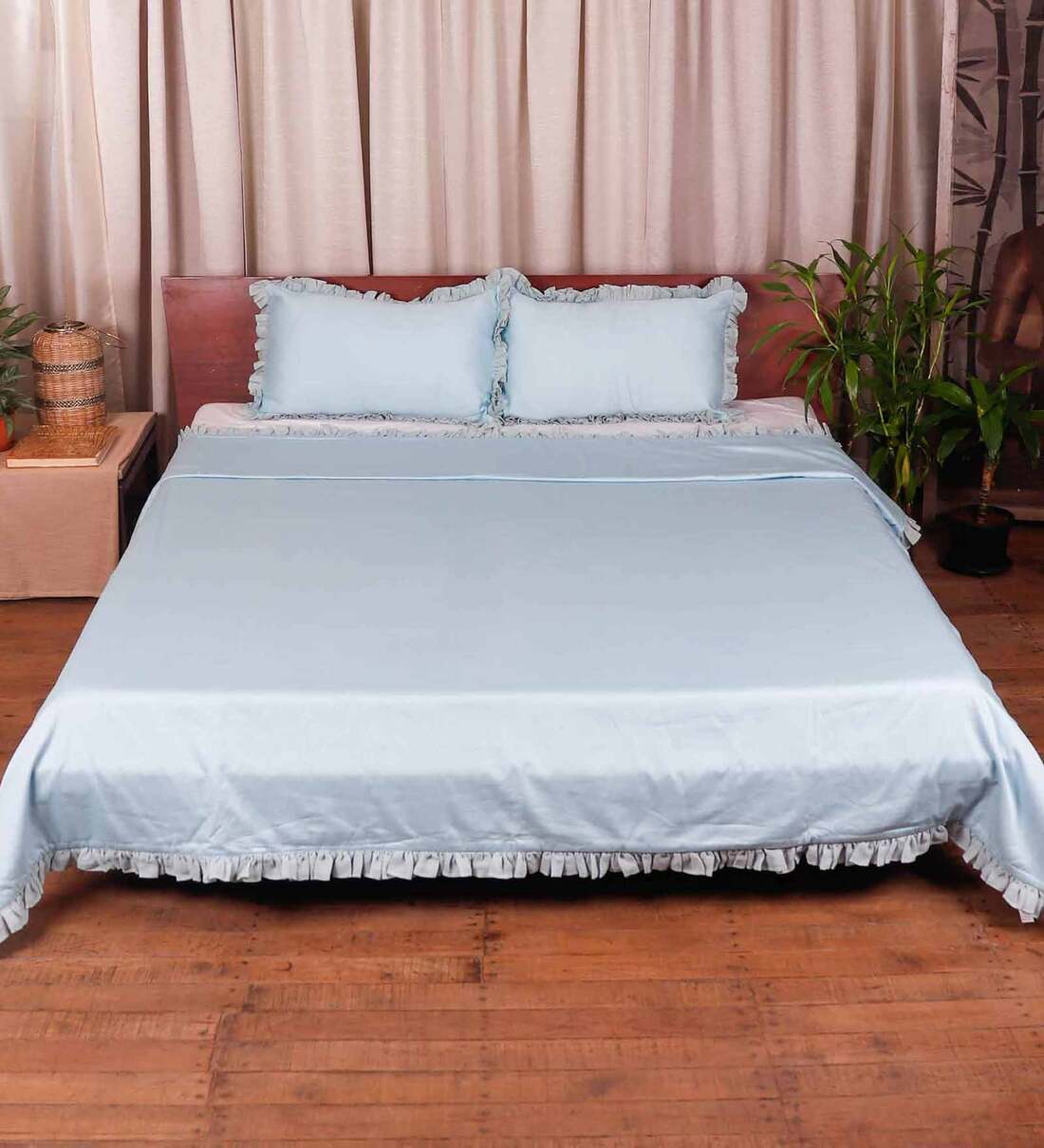 Buy Blue 100% Cotton 150 AC Room Double Bed Quilt With 2 Pillow Covers ...
