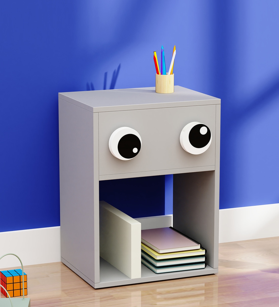 Buy Lil' Nino Kids Bedside Table in Grey Colour Online - Kids Bedside ...