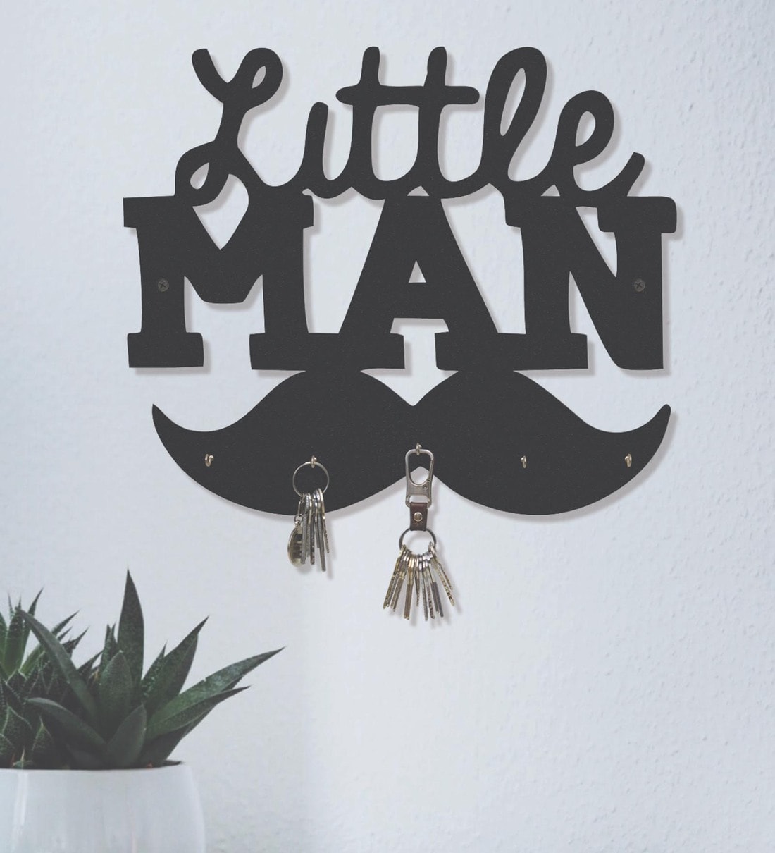 Buy Little Man Black Finish Mdf Wall Hanging With 5 Hooks Key Holder at ...