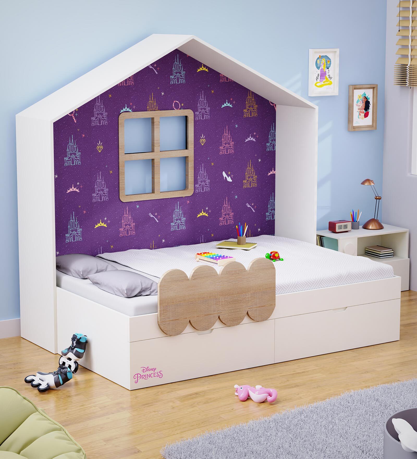 Buy Little Hut Disney Princess Bed in White Colour with Drawer Storage ...