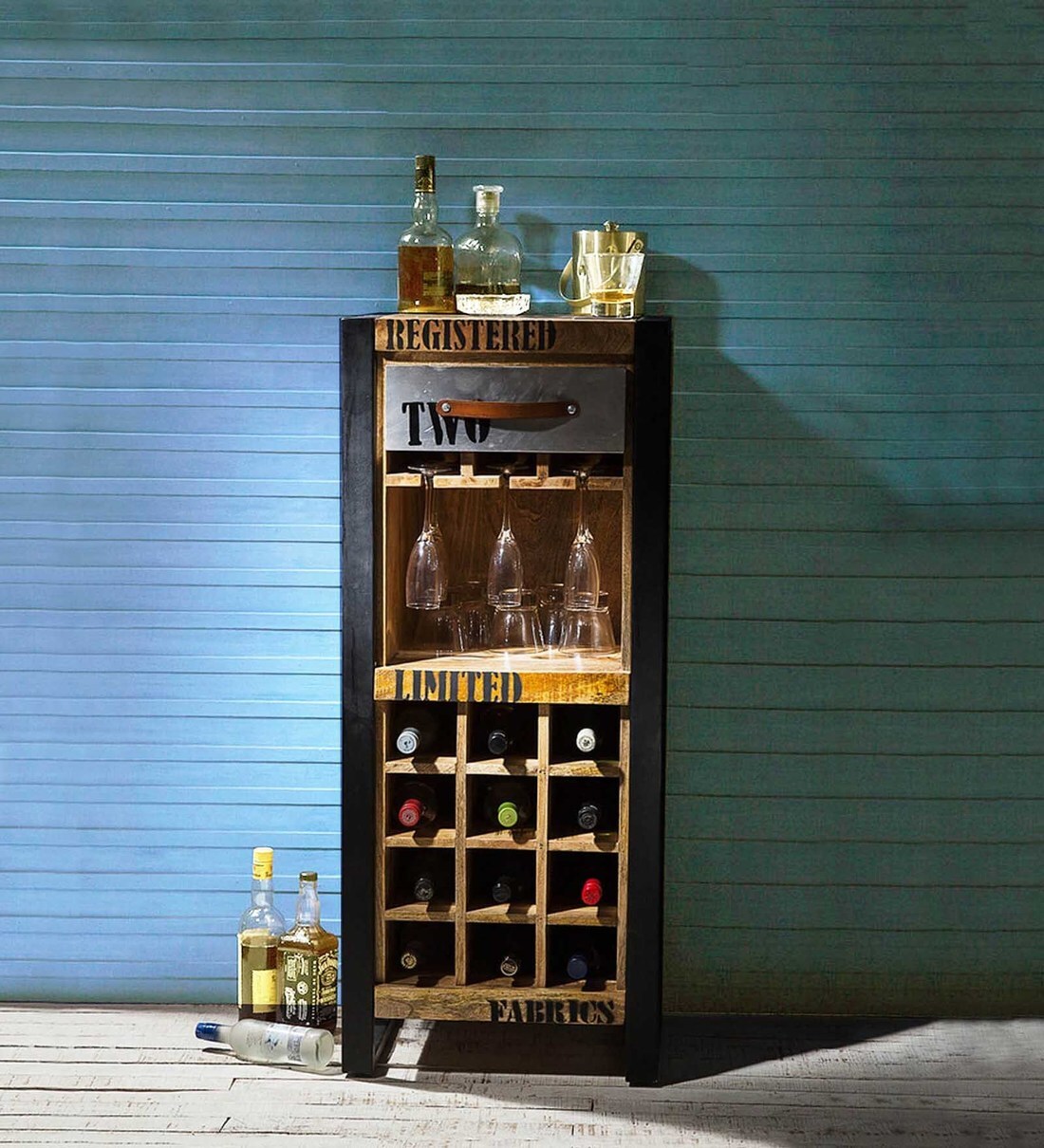 Buy Lobash Iron & Solid Wood Bar Unit in Natural Finish Online - Bar ...