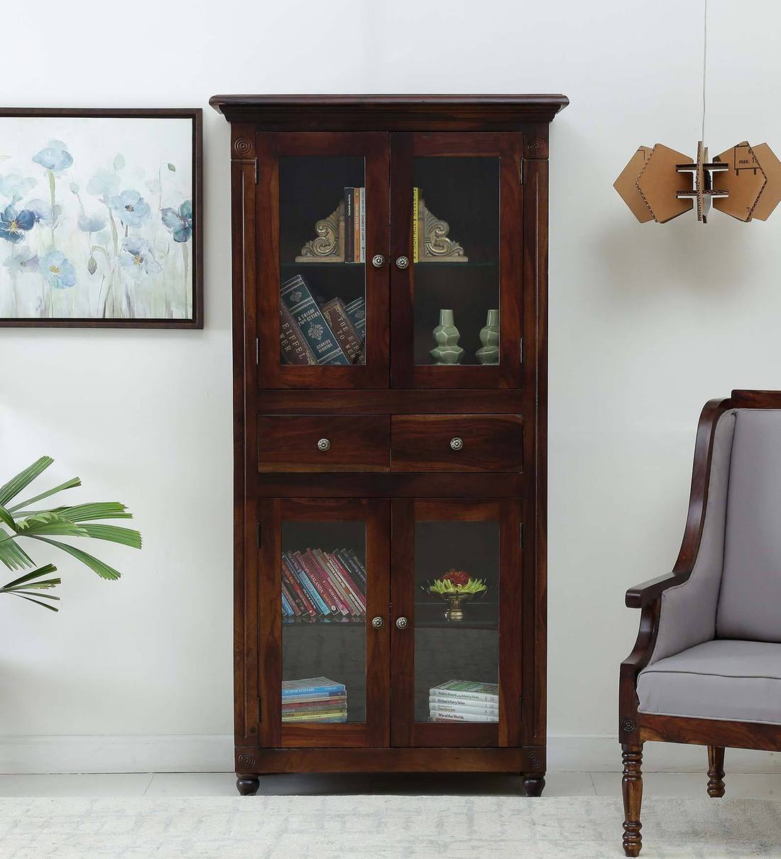 Buy Louis Sheesham Wood Book Case In Provincial Teak Finish Online ...