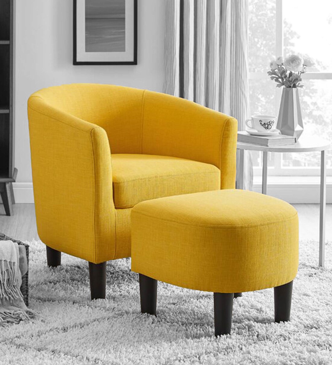Buy Lovida Wing Chair With Ottoman In Bold Yellow Colour Online ...