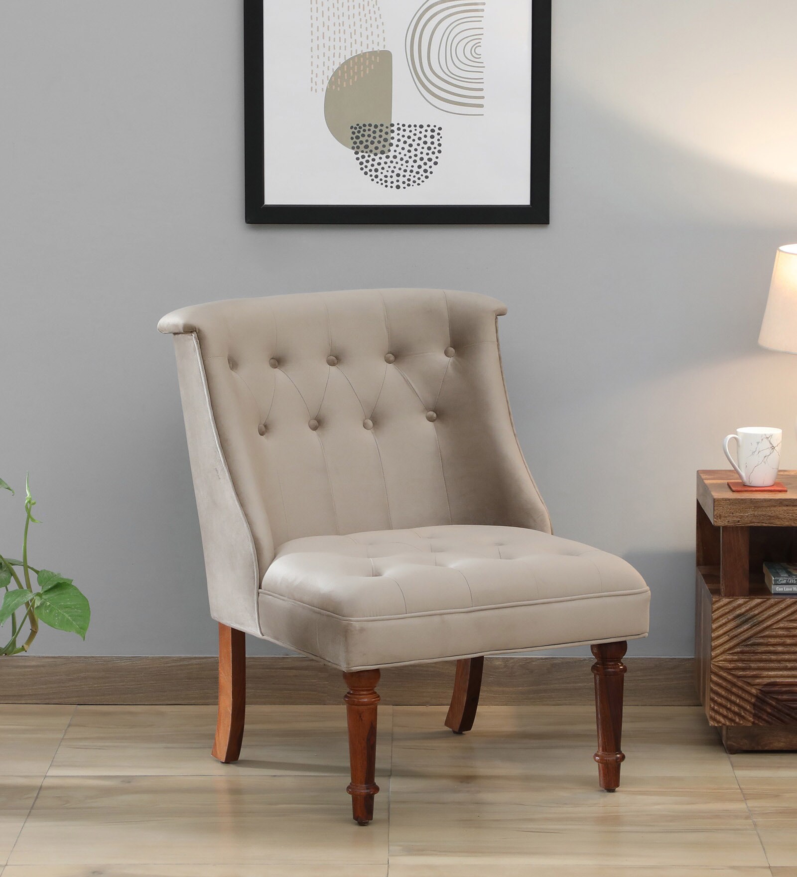 Buy Ludovic Velvet Slipper Chair In Pista Green Colour Online - Slipper ...