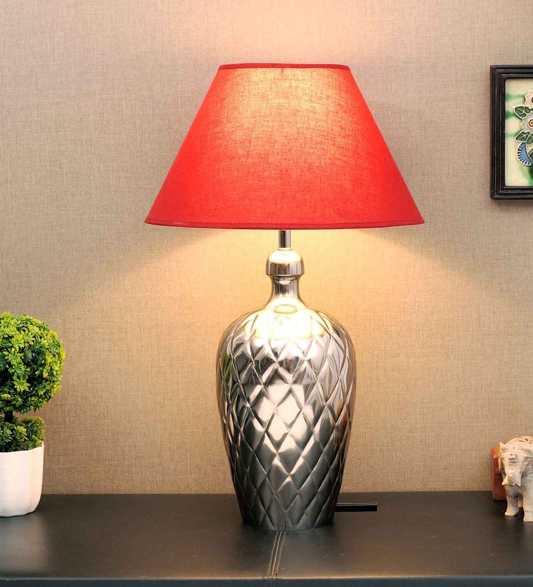Buy Verona Maroon Cotton Shade Night Lamp With Metal Base By Kapoor E ...