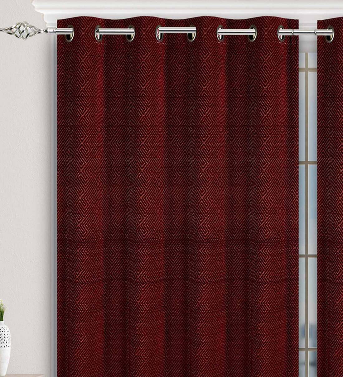 Buy Maroon Solid Chenille 9 Ft Blackout Eyelet Door Curtains (Set of 2 ...