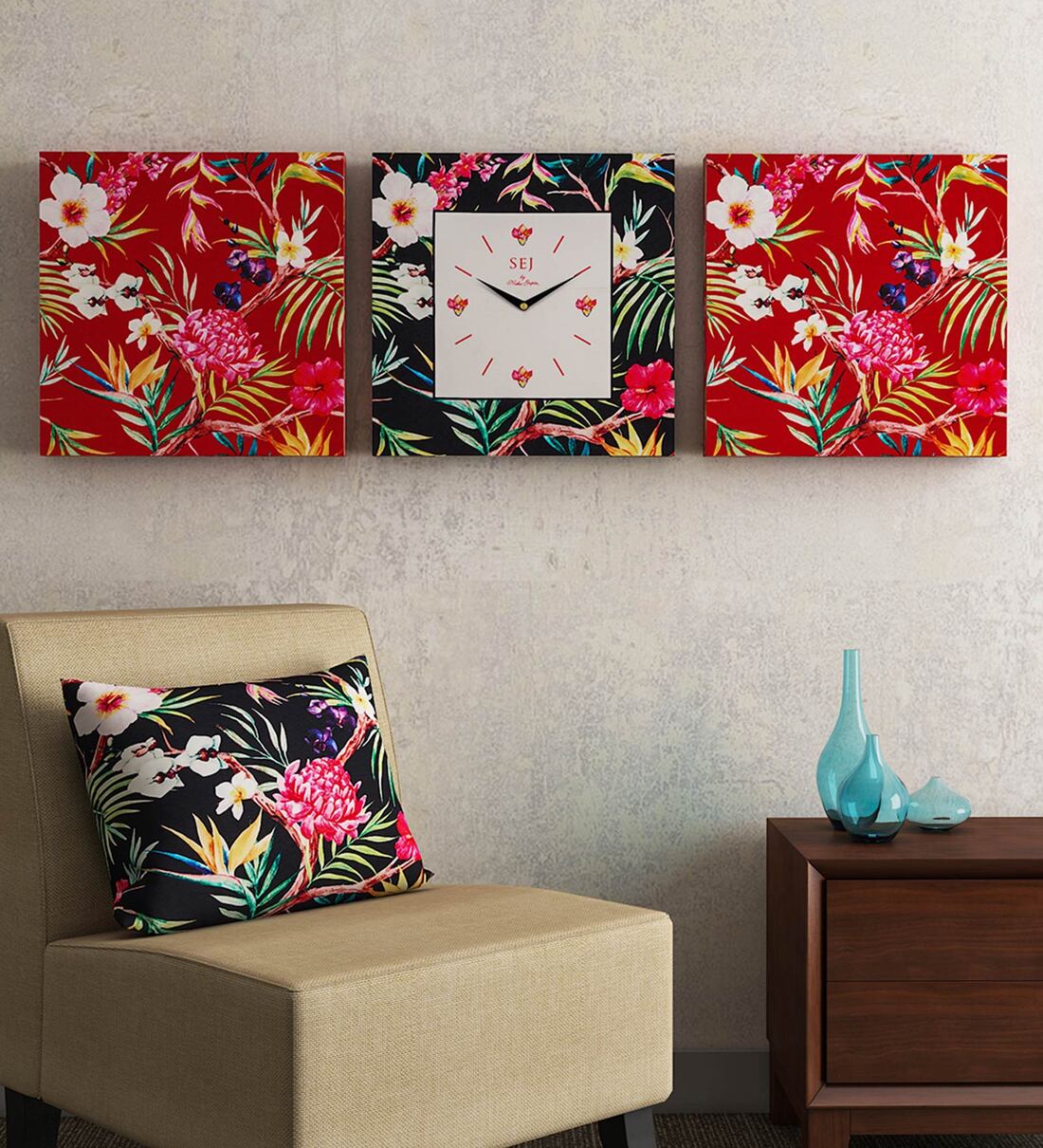 Buy Maroon Mdf Framed Analog Wall Clock With 2 Wooden Panel Online ...