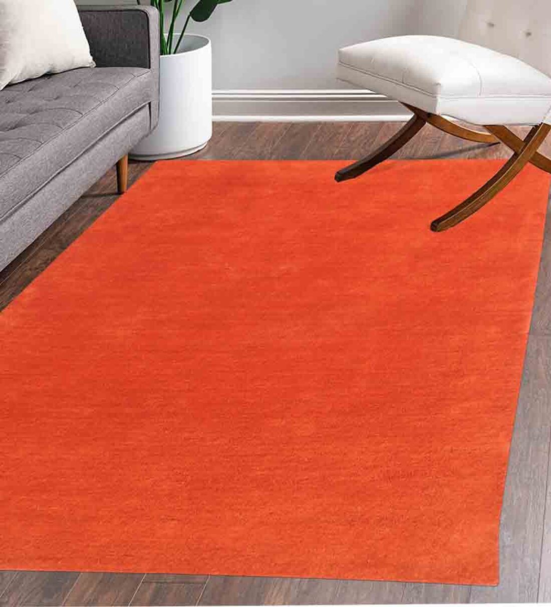 Buy Orange Solid Wool 4 ft x 6 ft Hand Tufted Carpet by MRIC Online - 4 ...