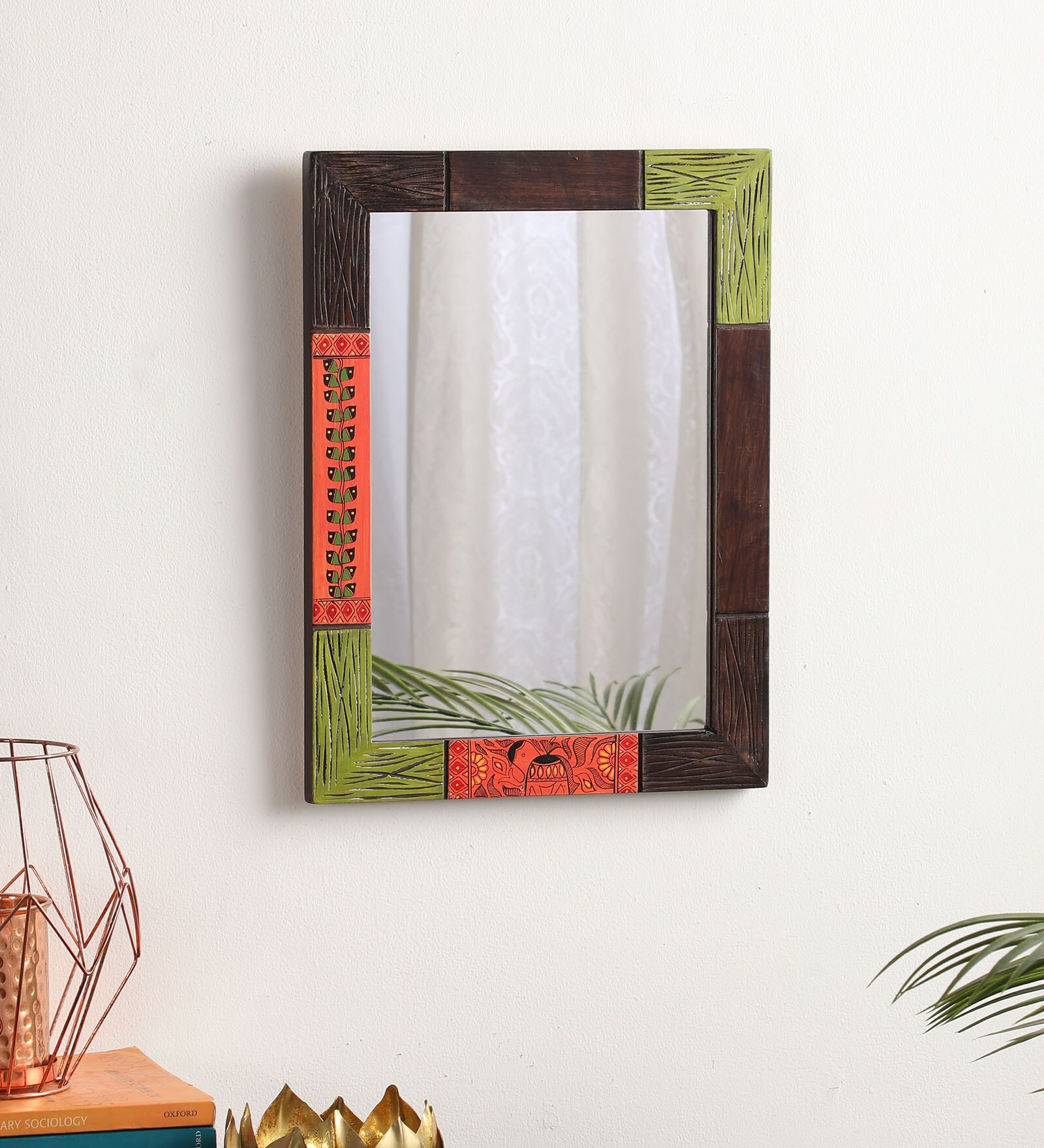 Buy Mango Wood Rectangle Wall Mirror in Walnut colour by Aakriti Art ...