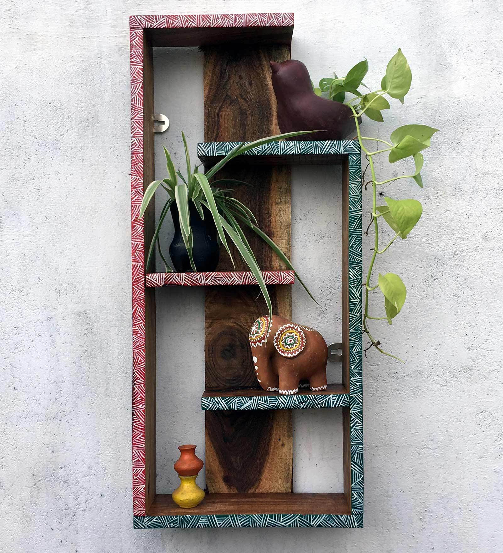 Buy Mango Wood Four Tiered Wall Shelf In Natural Finish By Chinhhari ...