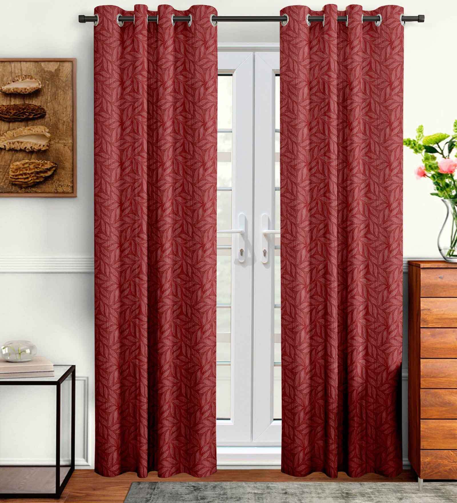 Buy Maroon Solid Polyester 9 Ft Semisheer Eyelet Door Curtains (Set of ...
