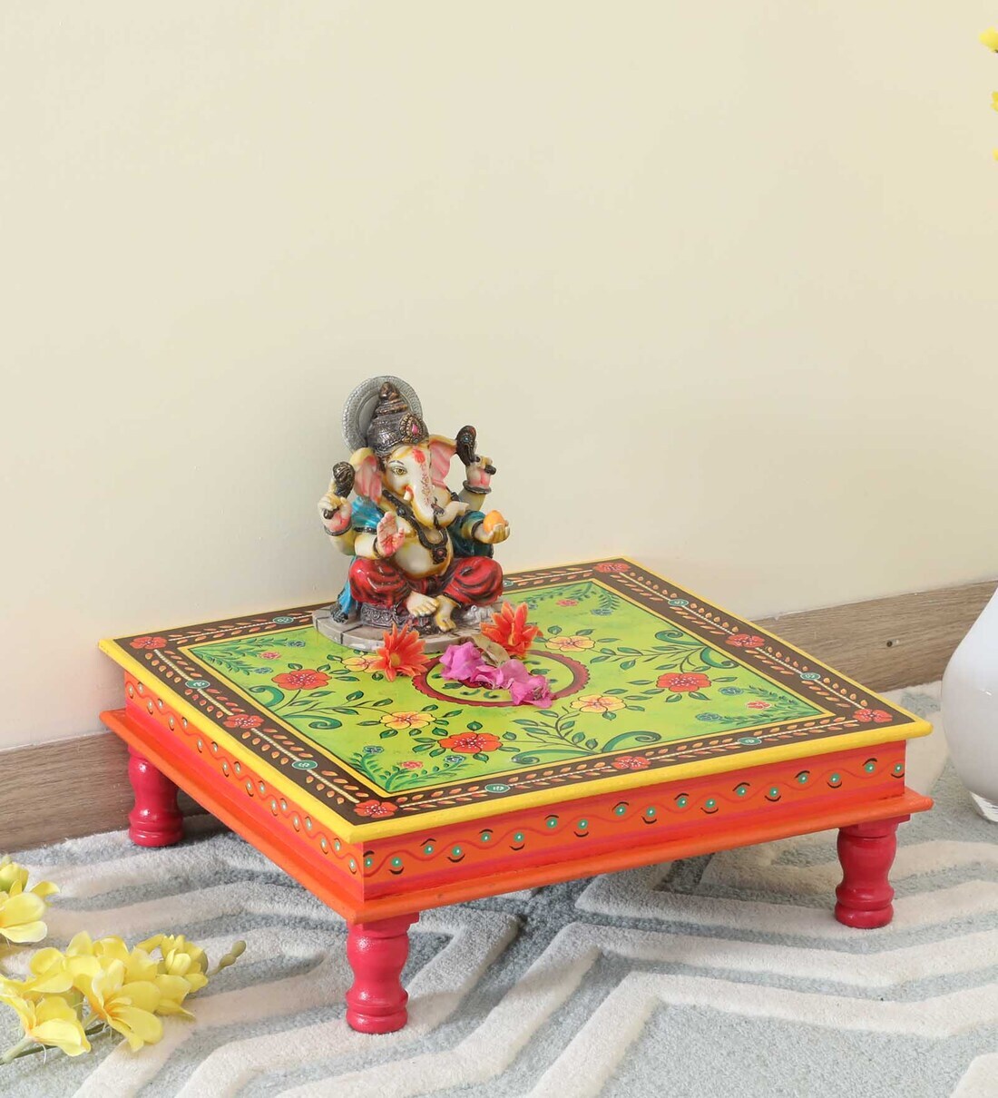 Buy MDF & Mango Wood Multicolour Handpainted Chowki at 31% OFF by ...