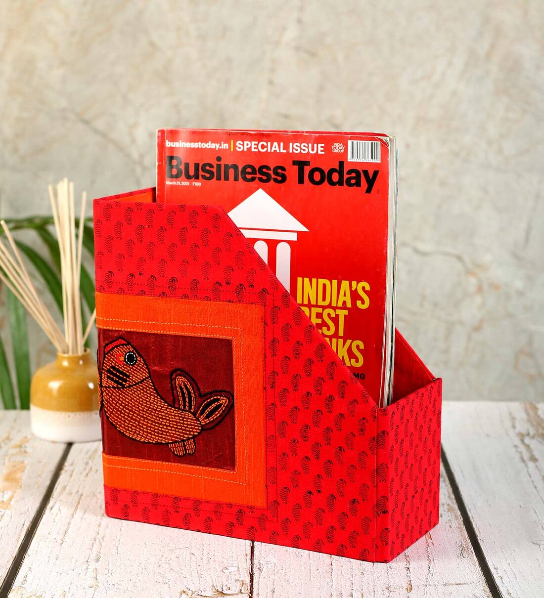 Buy Mdf Fish Impression Embroidered In Orange Magazine Rack at 29% OFF ...