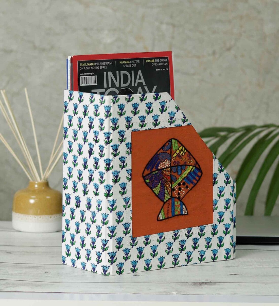 Buy MDF Kite Print Hand Crafted Magazine Holder In White & Orange By ...