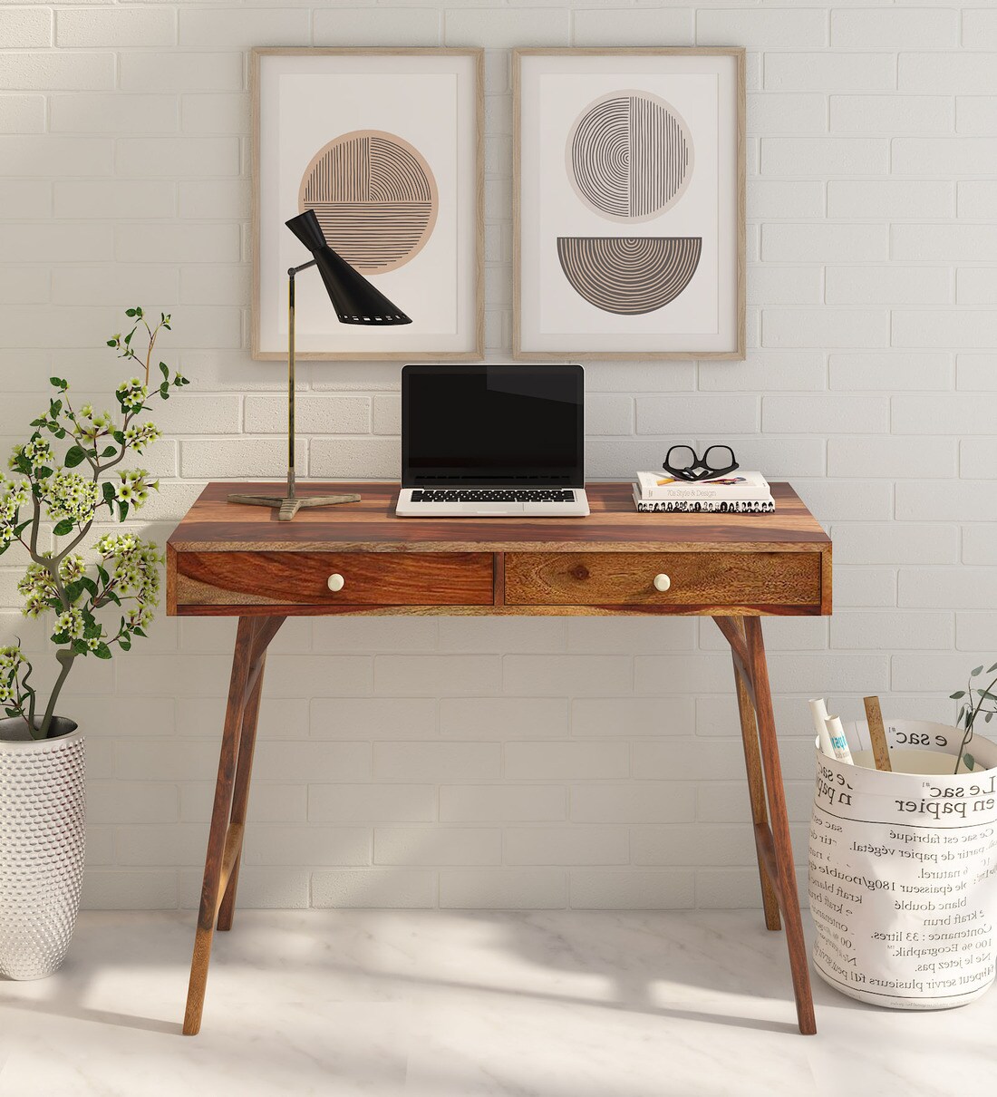 Buy Memphis Sheesham Wood Writing Table In Rustic Teak Finish Online ...