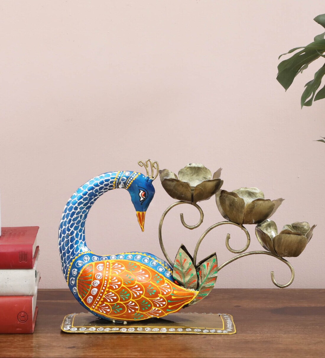 Buy Metal Multicolour Hand Painted Peacock With T-Light at 34% OFF by ...