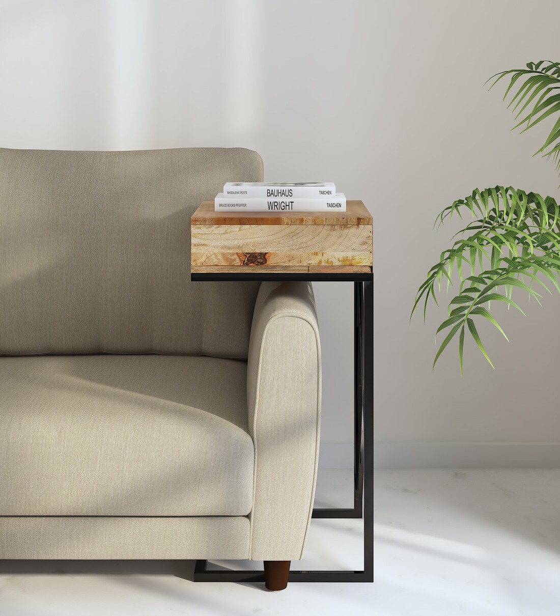 Buy Metalico Solid Wood C Shaped Square Table in Natural Finish at 11% ...