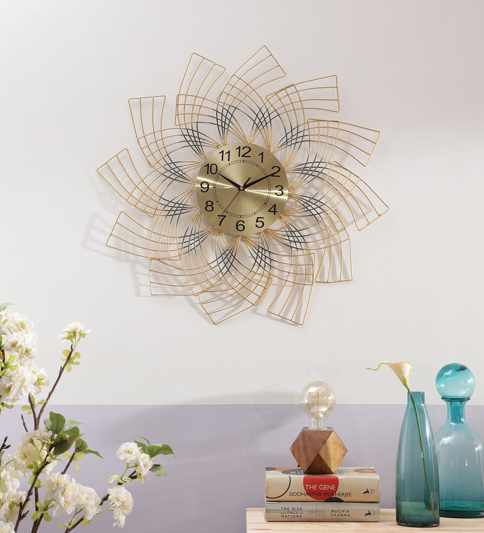 Buy Metal Gold 3D Floral Modern Wall Clock Online - Modern Wall Clocks ...