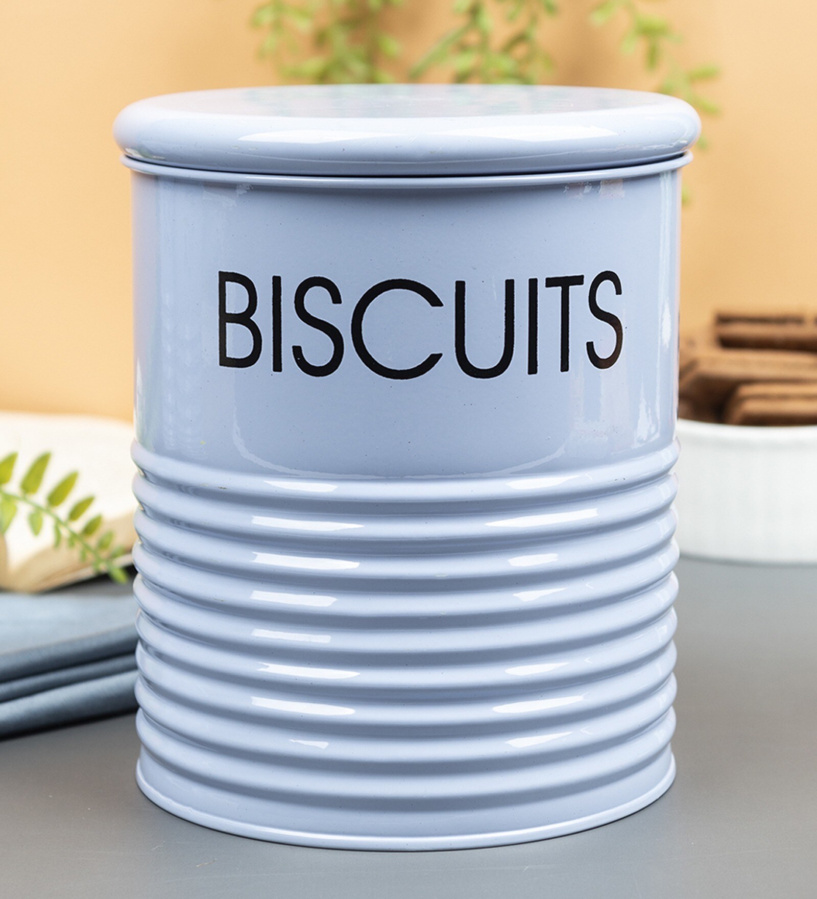 Buy Metal Blue Biscuits Jar With Lid 1700Ml By Market 99 at 50% OFF by ...