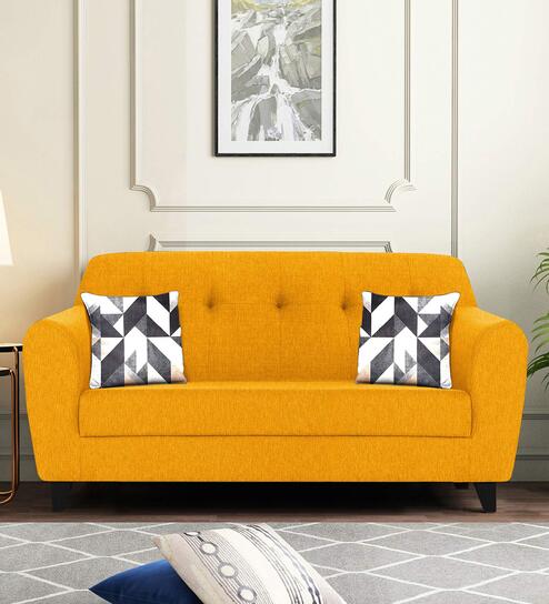 Buy Melaan Fabric 2 Seater Sofa in Bold Yellow Colour Online - Modern 2 ...
