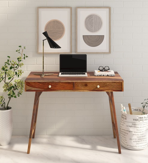 Buy Memphis Sheesham Wood Writing Table In Rustic Teak Finish Online ...