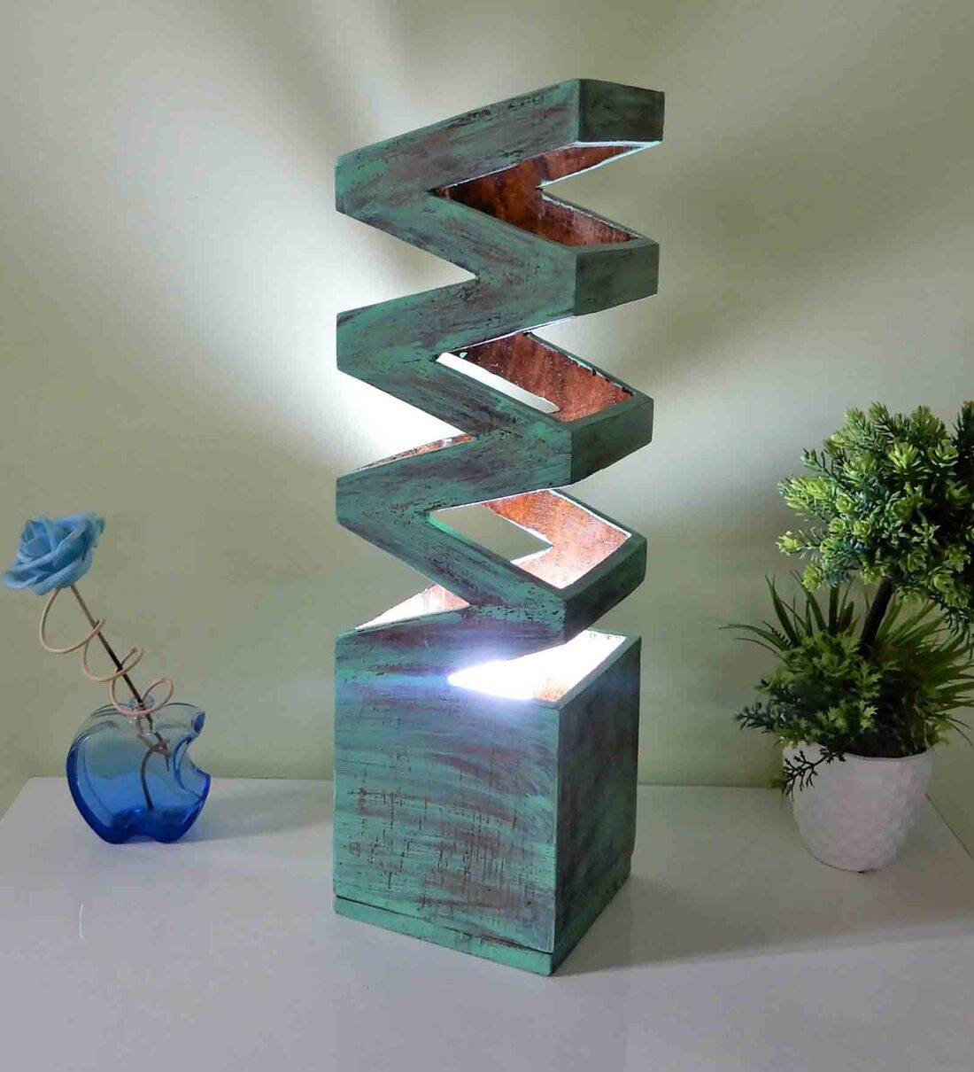 Buy Mintblue Handmade Wooden Tabe Lamp With Geometrical Ladder Fengshu ...