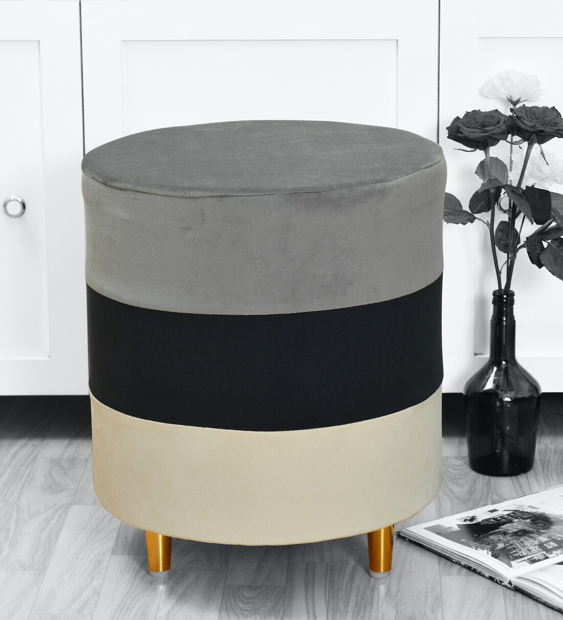 Buy Mix Fabric Seating Stool in Grey & Multi Colour Online ...