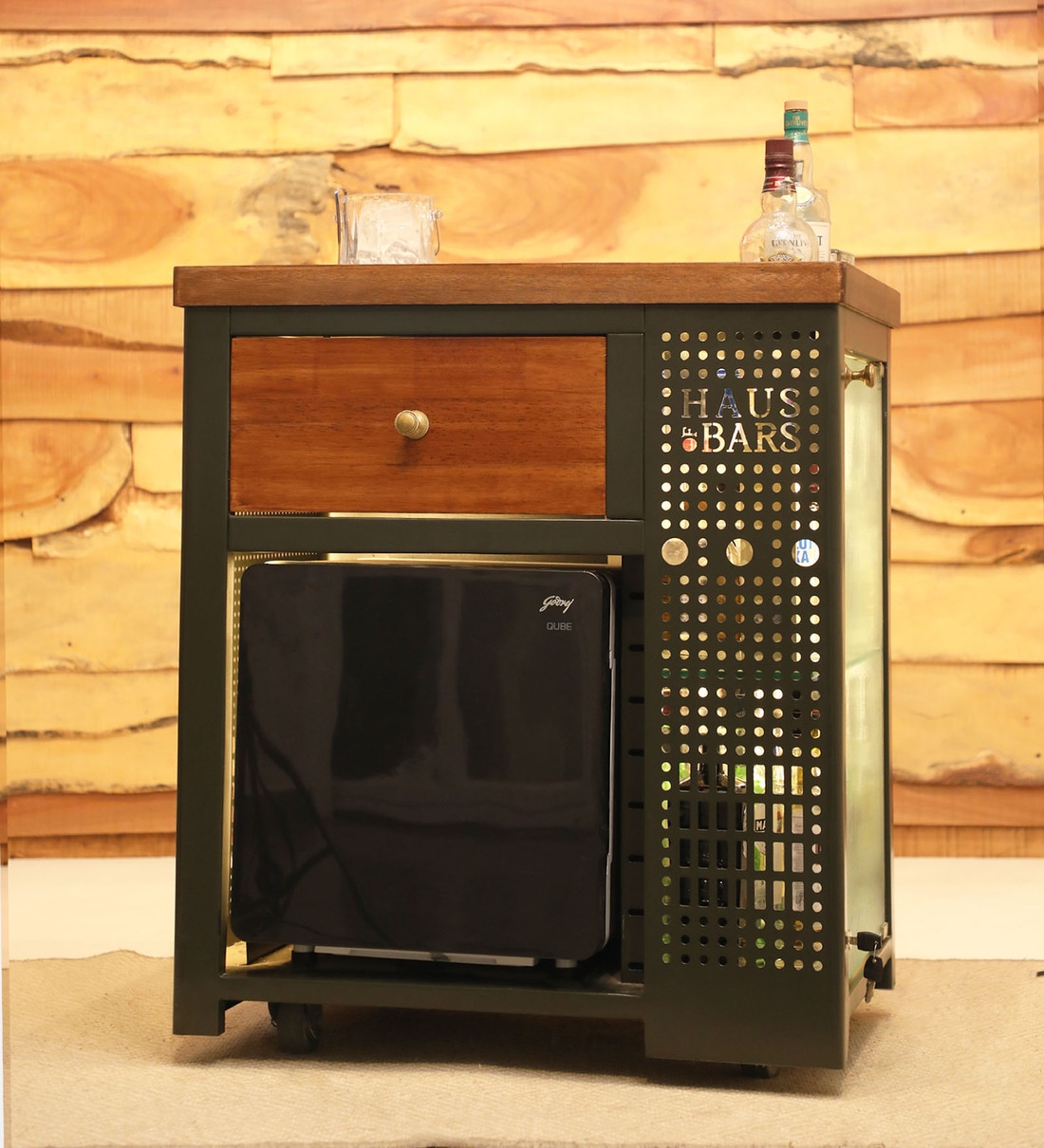 Buy Model X Home Bar in Royal Green Finish with Built In 30L Fridge ...