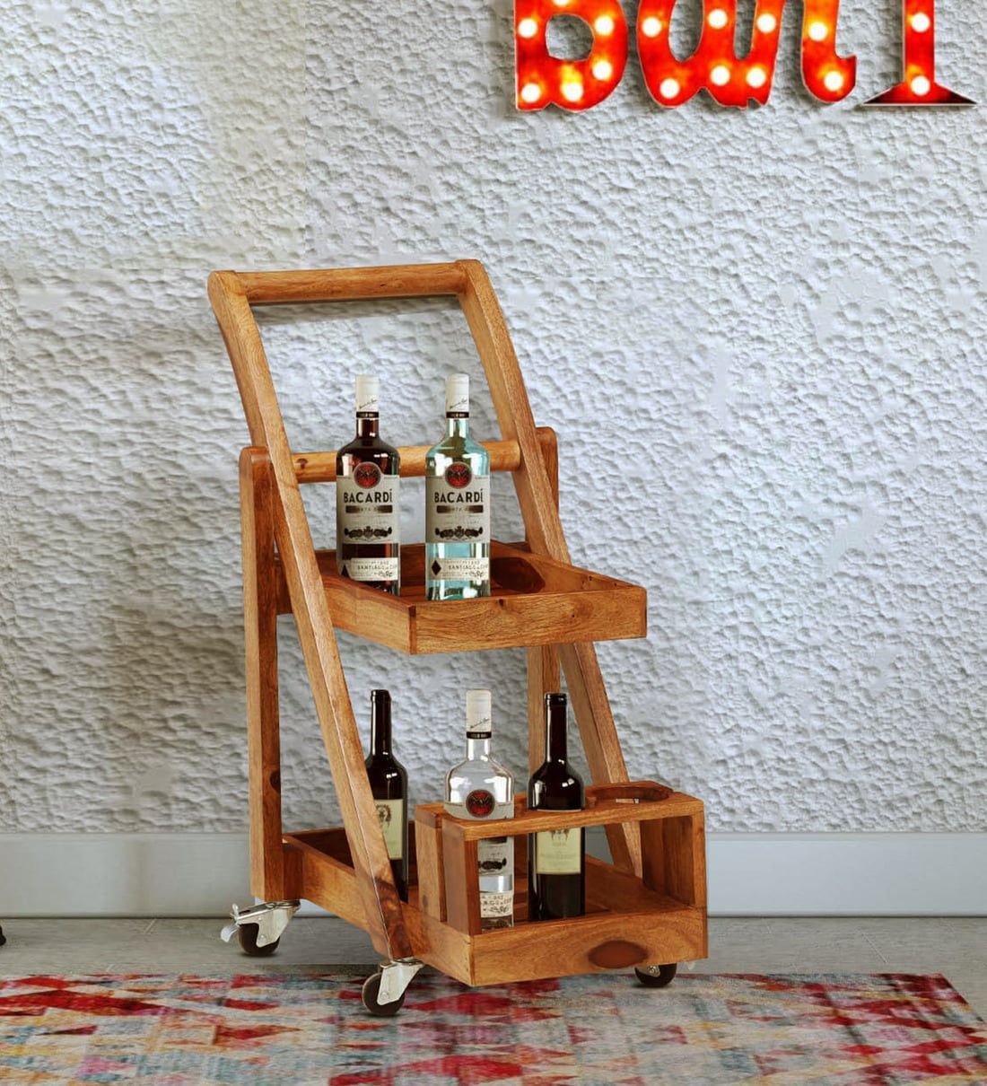 Buy Skive Sheesham Wood Bar Trolley in Rustic Teak Finish at 19% OFF by ...