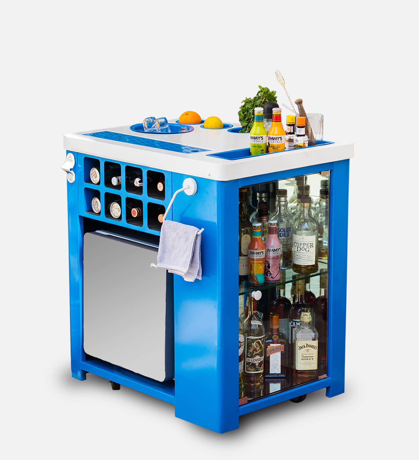 Buy Model X Home Bar Cabine With Built in 30L Fridge & Wheels in Blue & White Finish at 21% OFF ...