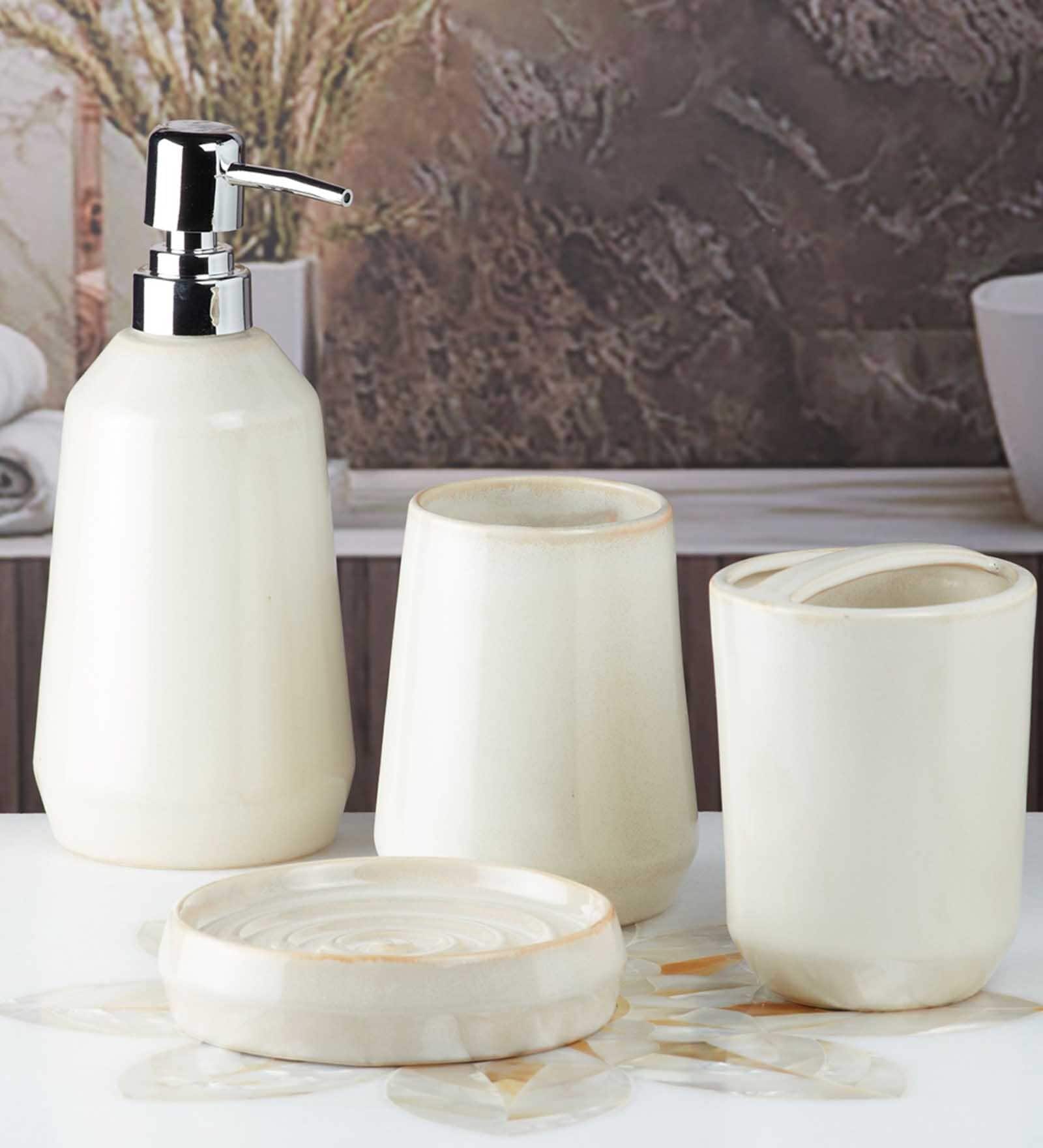 Buy Modern Off White Ceramic (Set of 4) Bath Set at 100% OFF by Kookee ...
