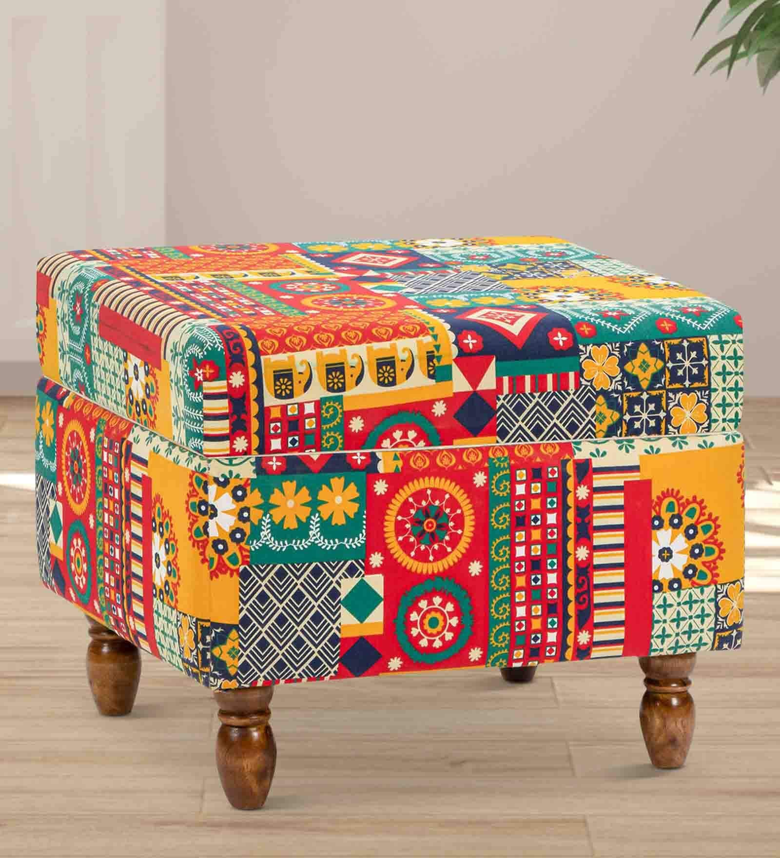 Buy Modern Fabric Ottoman in Floral Swirls Colour Online - Ottomans ...