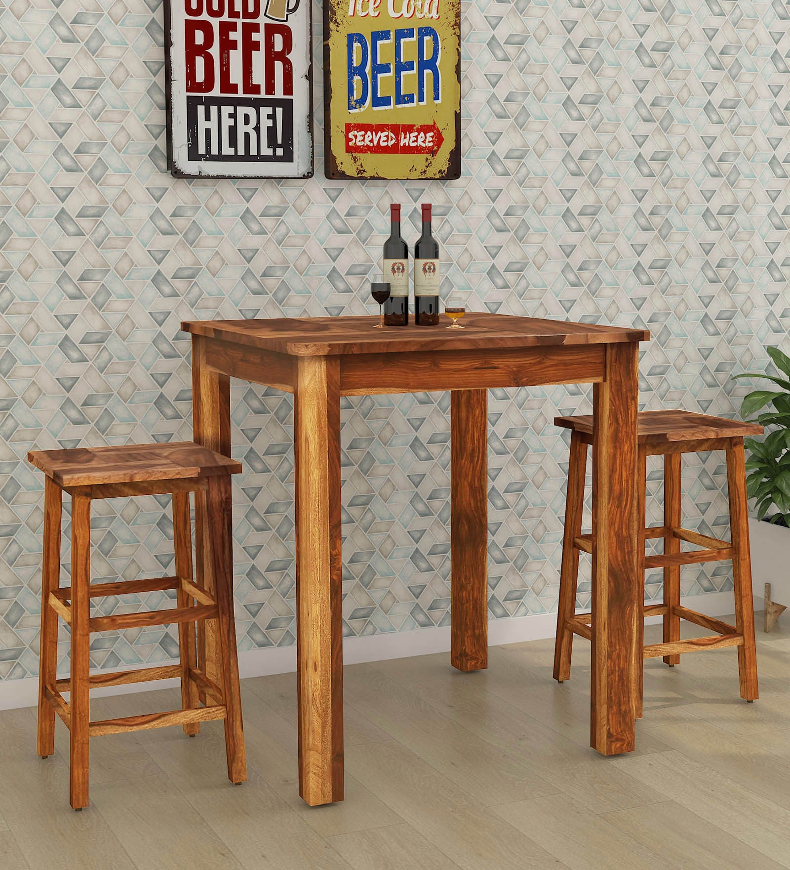 Buy Mosaic Sheesham Wood Bar Table Set in Rustic Teak Finish Online ...