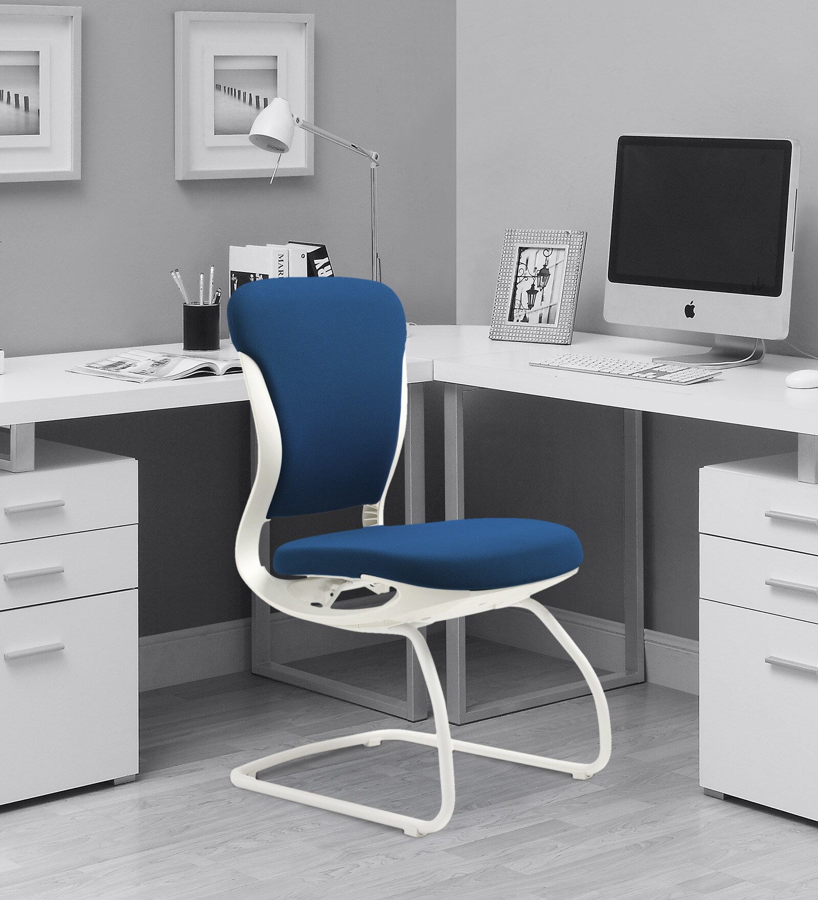 Buy Motion Visitor Chair in Navy Blue & White Finish by Godrej Interio ...